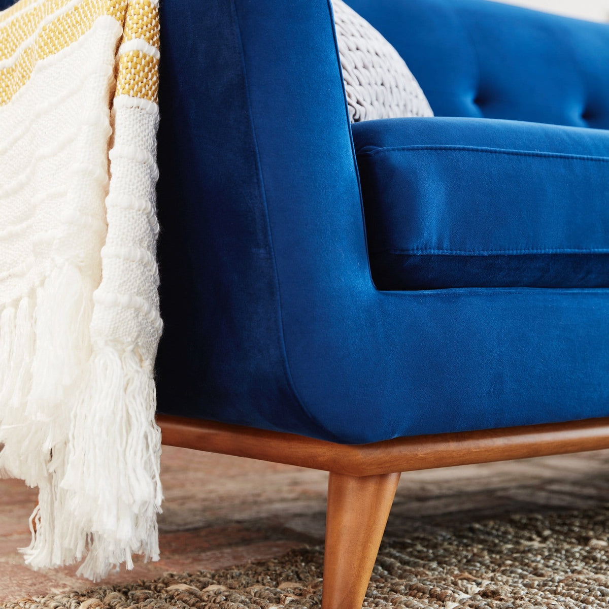 Cobalt blue velvet sofa store