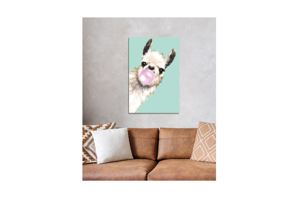 SNEAKY LLAMA BLOWING BUBBLE GUM IN GREEN | Wall Art | Apt2B